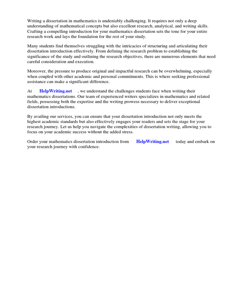 Maths Dissertation Introduction | PDF | Thesis | Mathematics