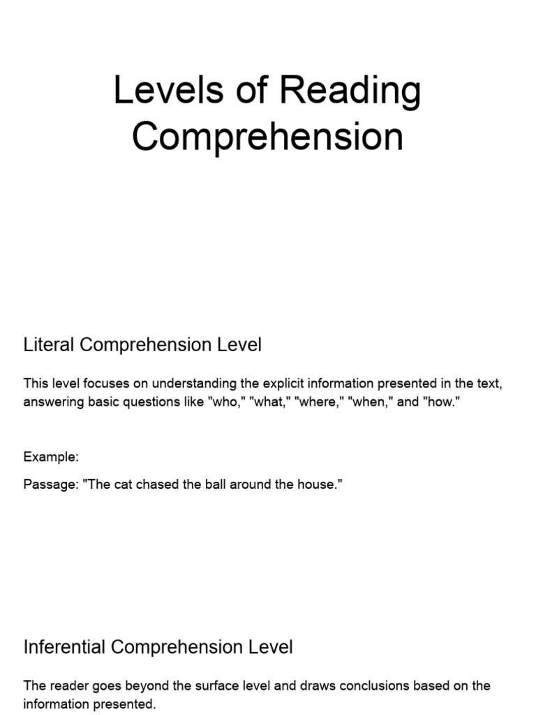 Levels of Reading Comprehension | PDF | Reading Comprehension ...