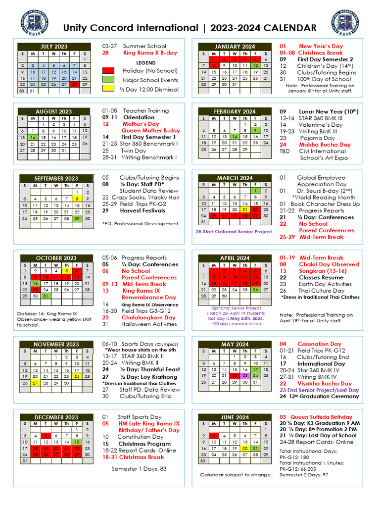2023-2024 UCIS Academic Calendar With G12 Early Graduation 5.23.23 Final | PDF | Academic Term ...