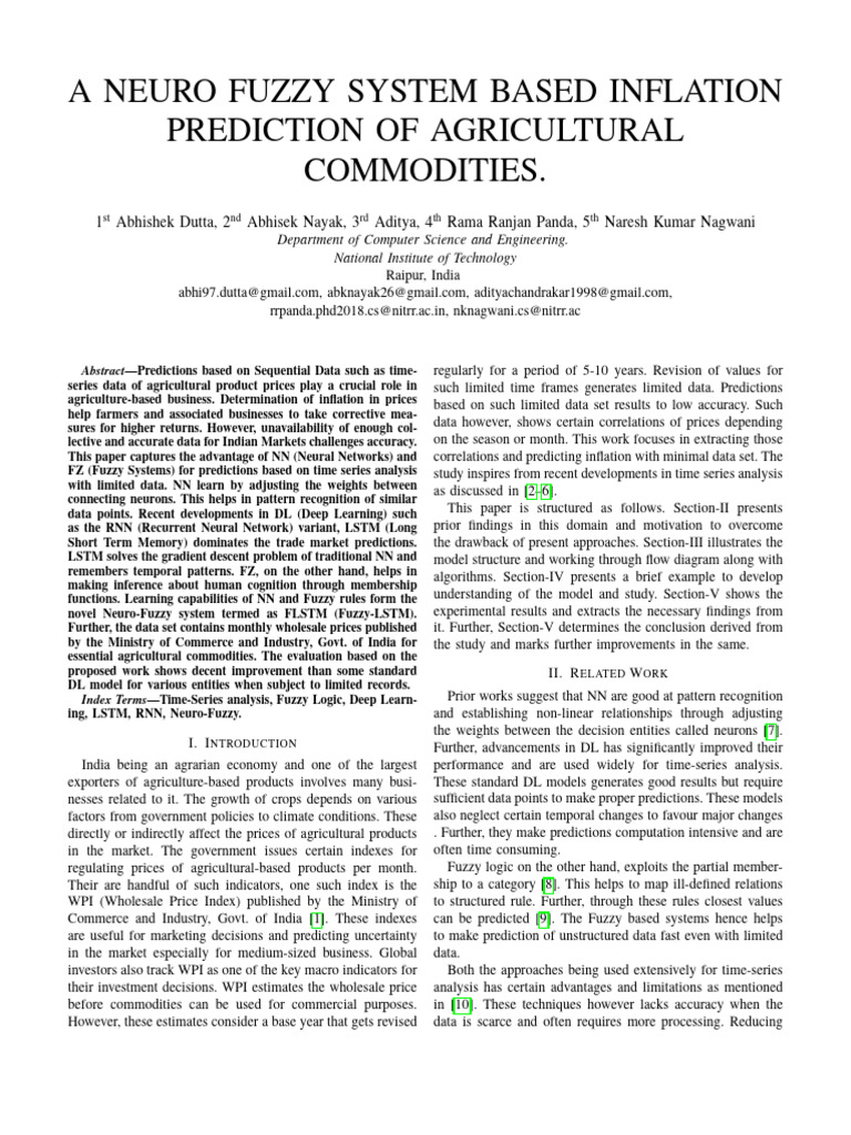 A Neuro Fuzzy System Based Inflation Prediction of Agricultural Commodities | PDF | Fuzzy Logic ...