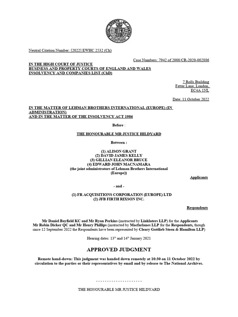 Other Litigation Firth Rixson Consequential Matters 6 January 2023 ...