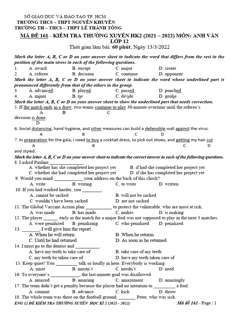 Đè Anh12 161 KT Giữahk2 2021 2022 | PDF | Neil Armstrong | Apollo 11