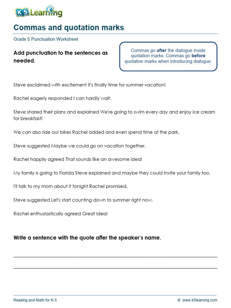 Grade 5 Commas Quotation Marks B | PDF
