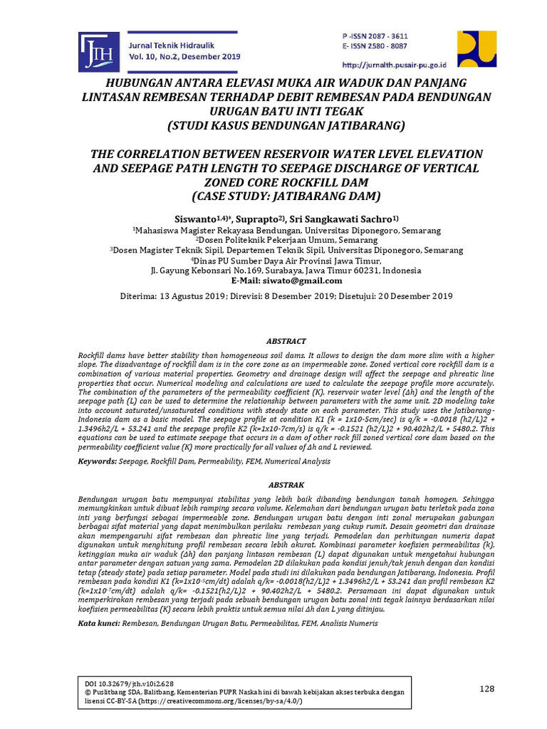 Elevasi Air Waduk dan Rembesan Bendungan | PDF | Soil Mechanics ...