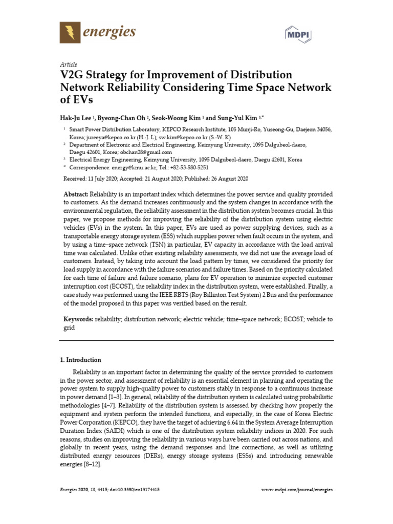 V2G Strategy For Improvement of Distribution Network Reliability ...
