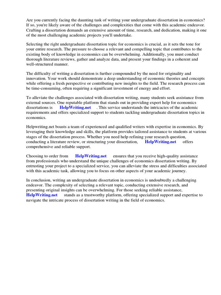 Undergraduate Dissertation Topics For Economics | PDF | Economics | Thesis