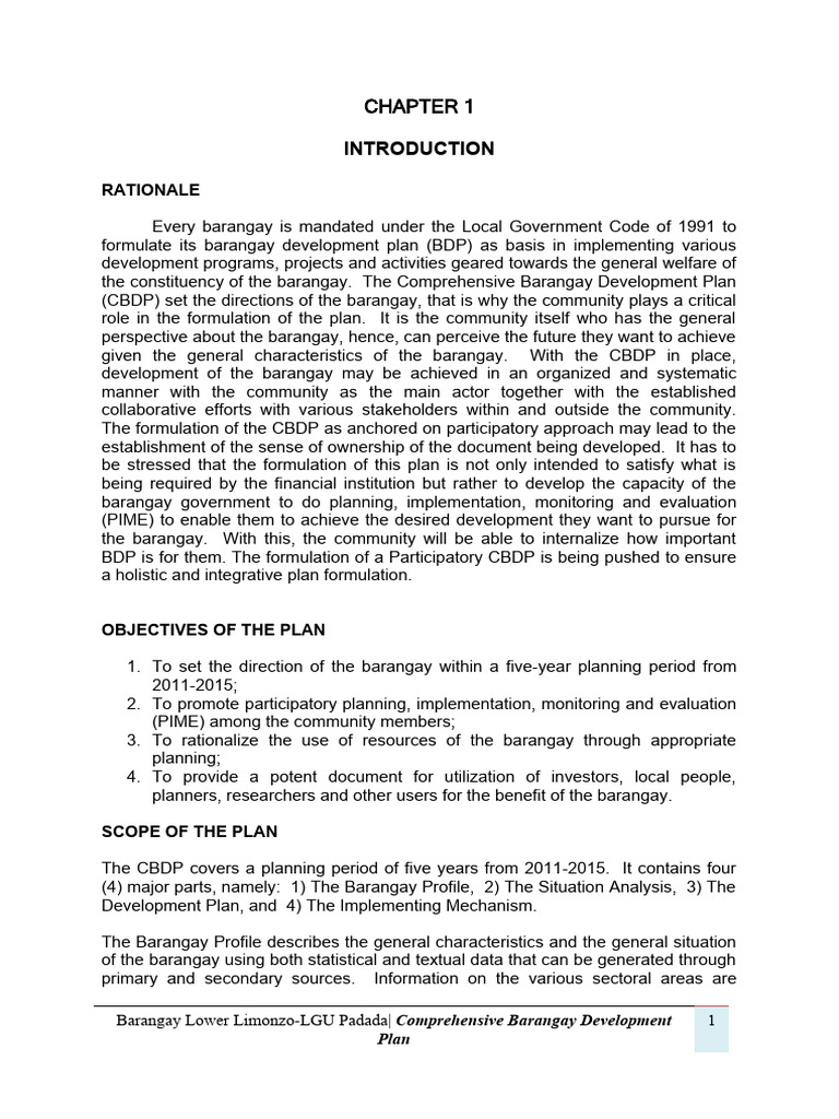 BARANGAY COMPREHENSIVE DEVELOPMENT PLAN OF BARANGAY LOWER LIMONZO For ...