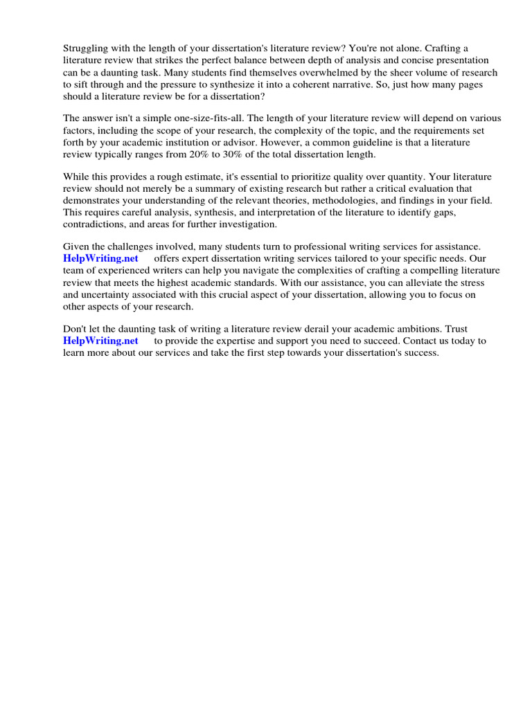 How Many Pages Should A Literature Review Be For A Dissertation | PDF ...