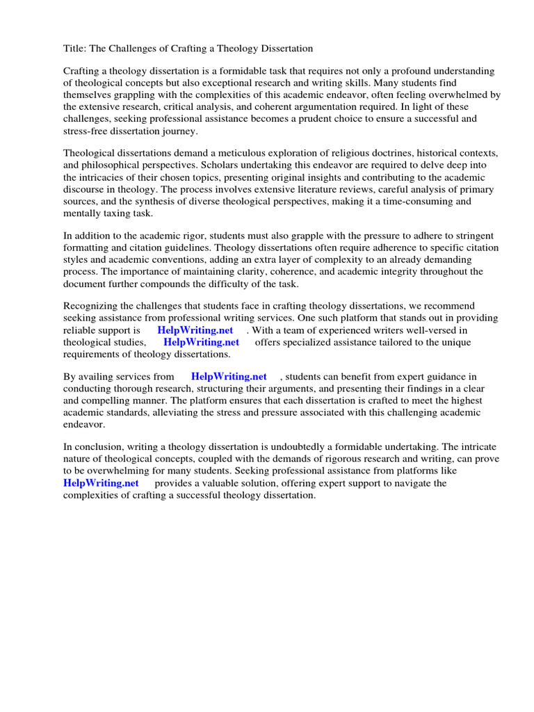 Theology Dissertation Examples | PDF | Thesis | Doctor Of Philosophy