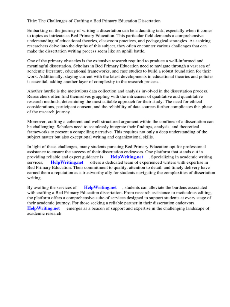 Bed Primary Education Dissertation | PDF | Teachers | Thesis
