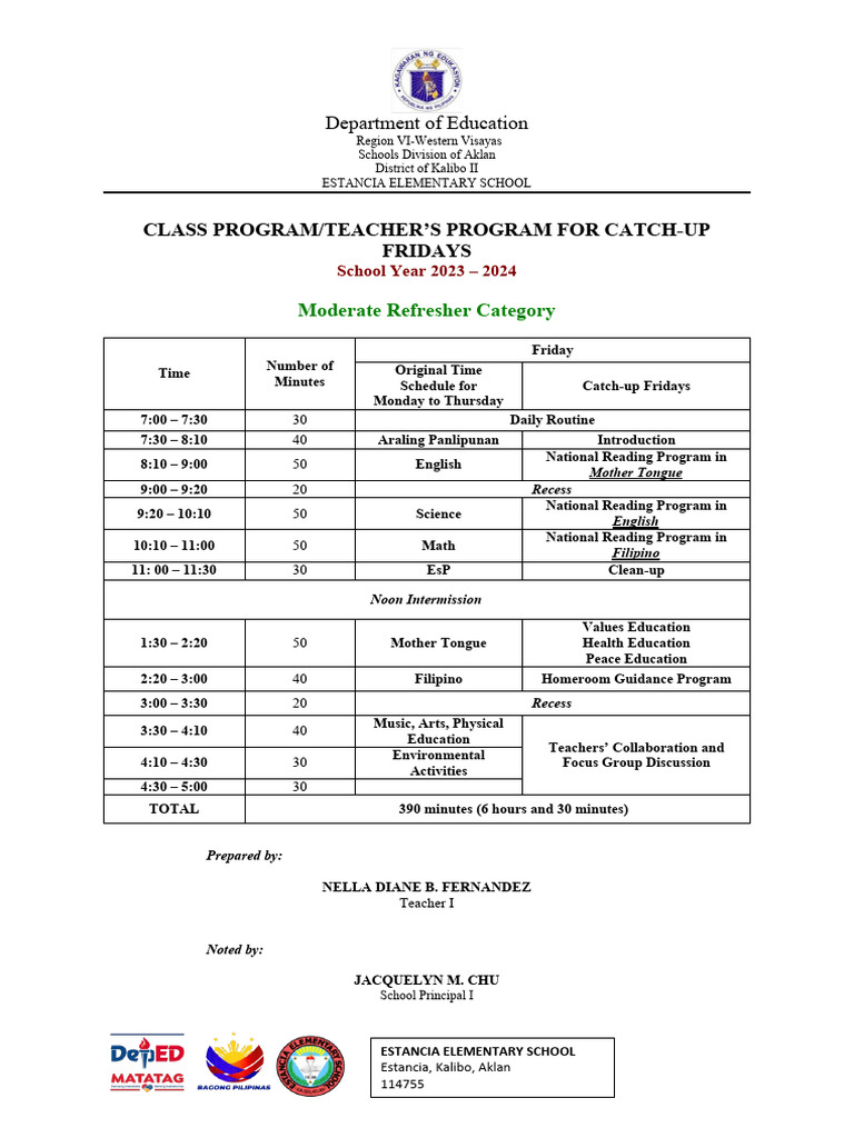 Catch-Up Friday Class Program | PDF