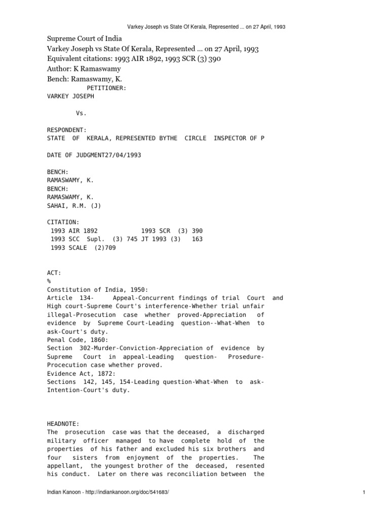 Varkey Joseph vs State of Kerala, Represented ... on 27 April, 1993 ...