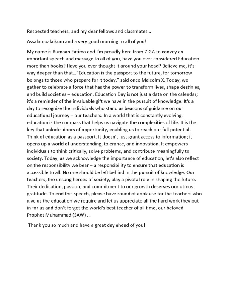 Education Day Speech | PDF