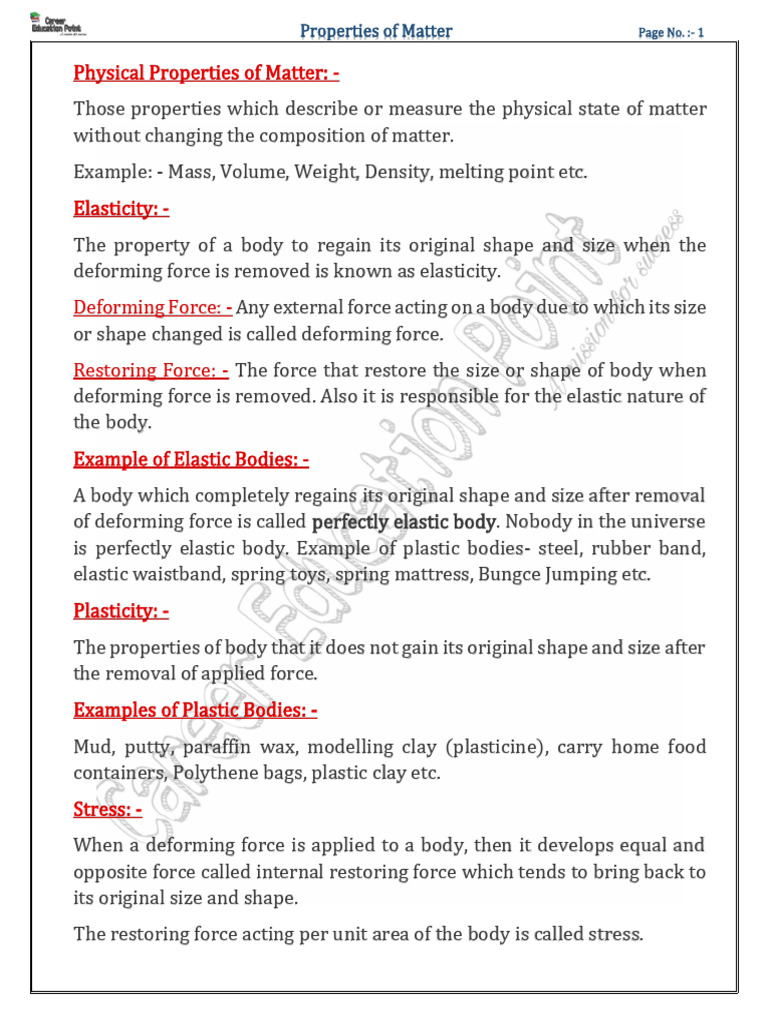 Properties of Matter Part-1 | PDF | Young's Modulus | Elasticity (Physics)
