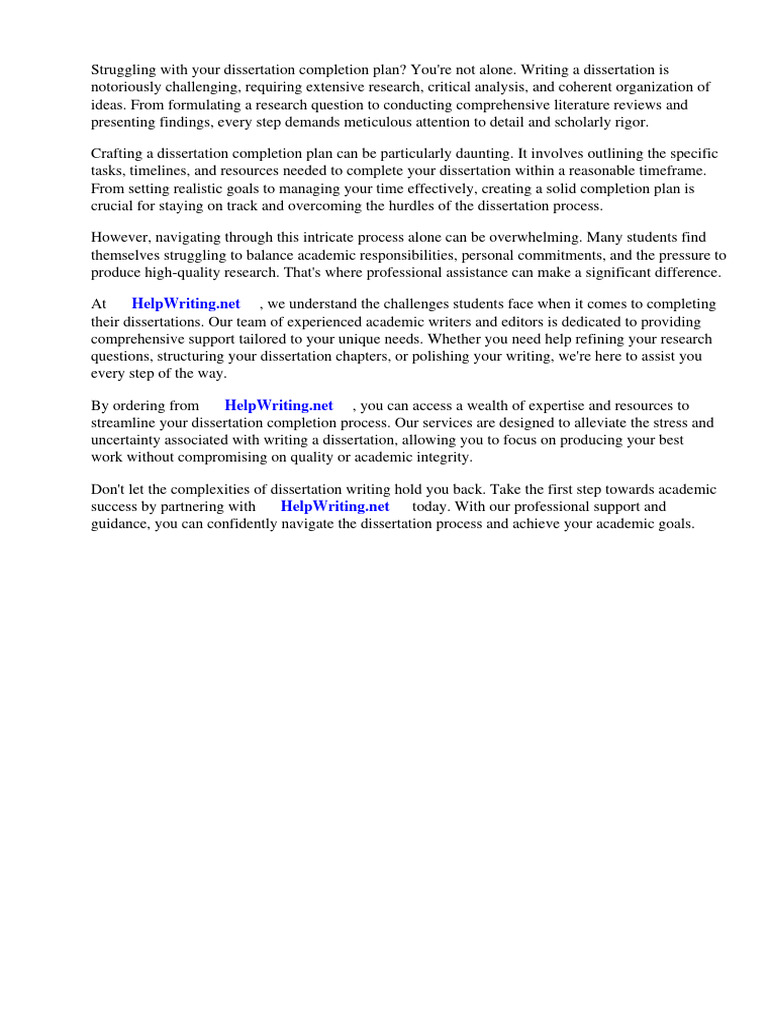 Dissertation Completion Plan | PDF | Thesis | Essays