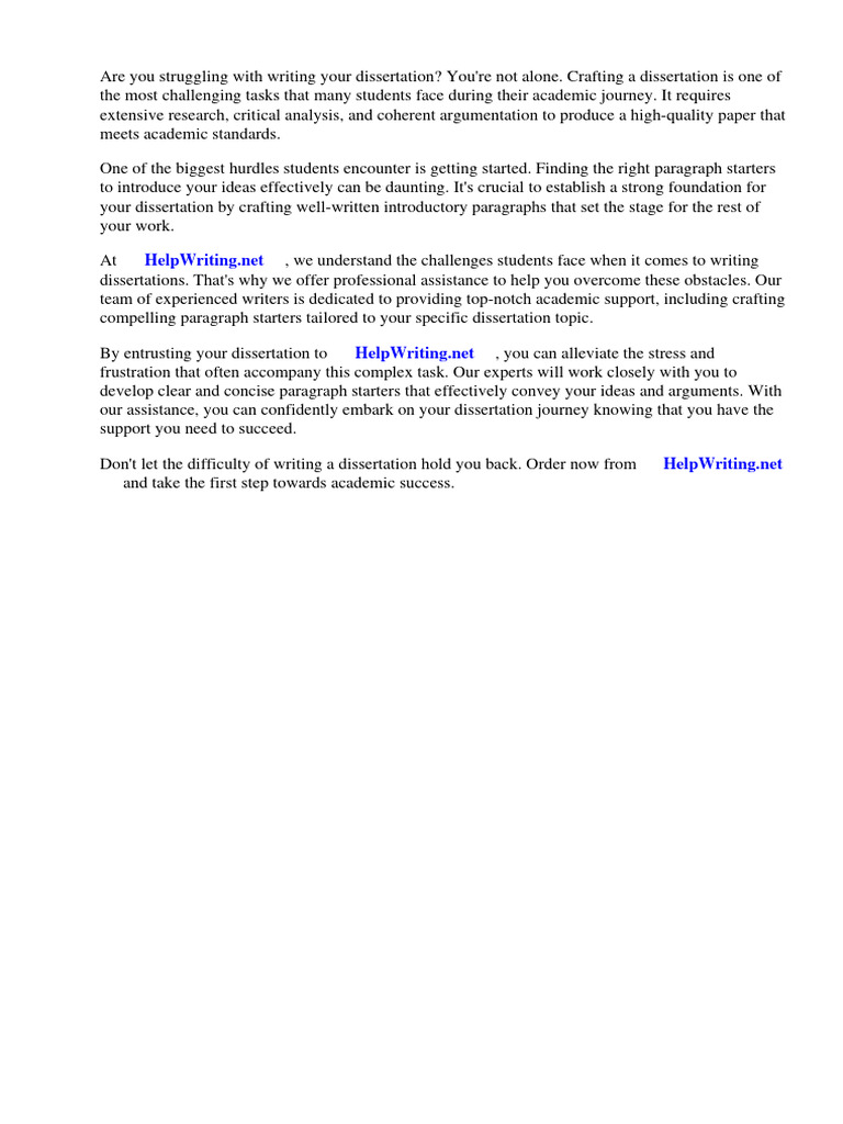 Paragraph Starters Dissertation | PDF | Thesis | Essays