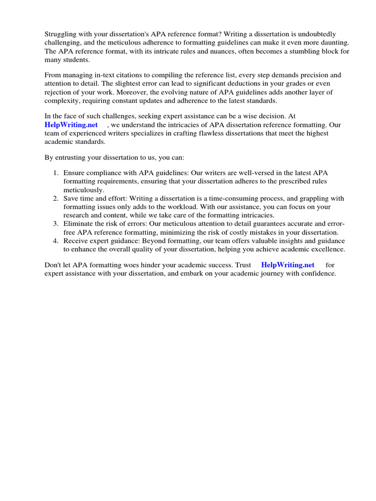 Apa Dissertation Reference Format | Download Free PDF | Apa Style | Thesis