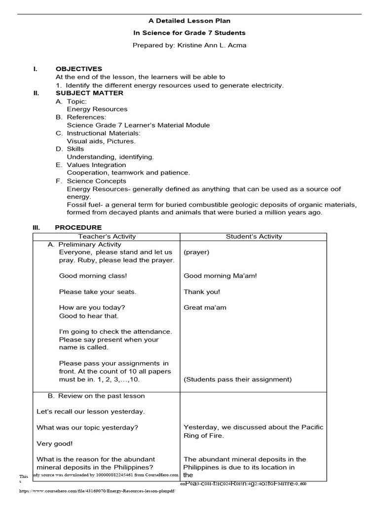 Grade 7 Energy Resources Lesson | PDF | Fuels | Fossil Fuels