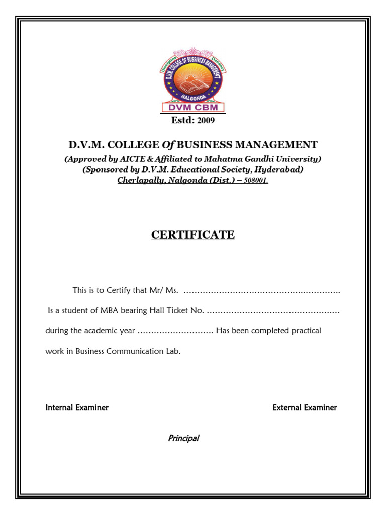 MBA Business Communication Certificate | PDF | Business | Art