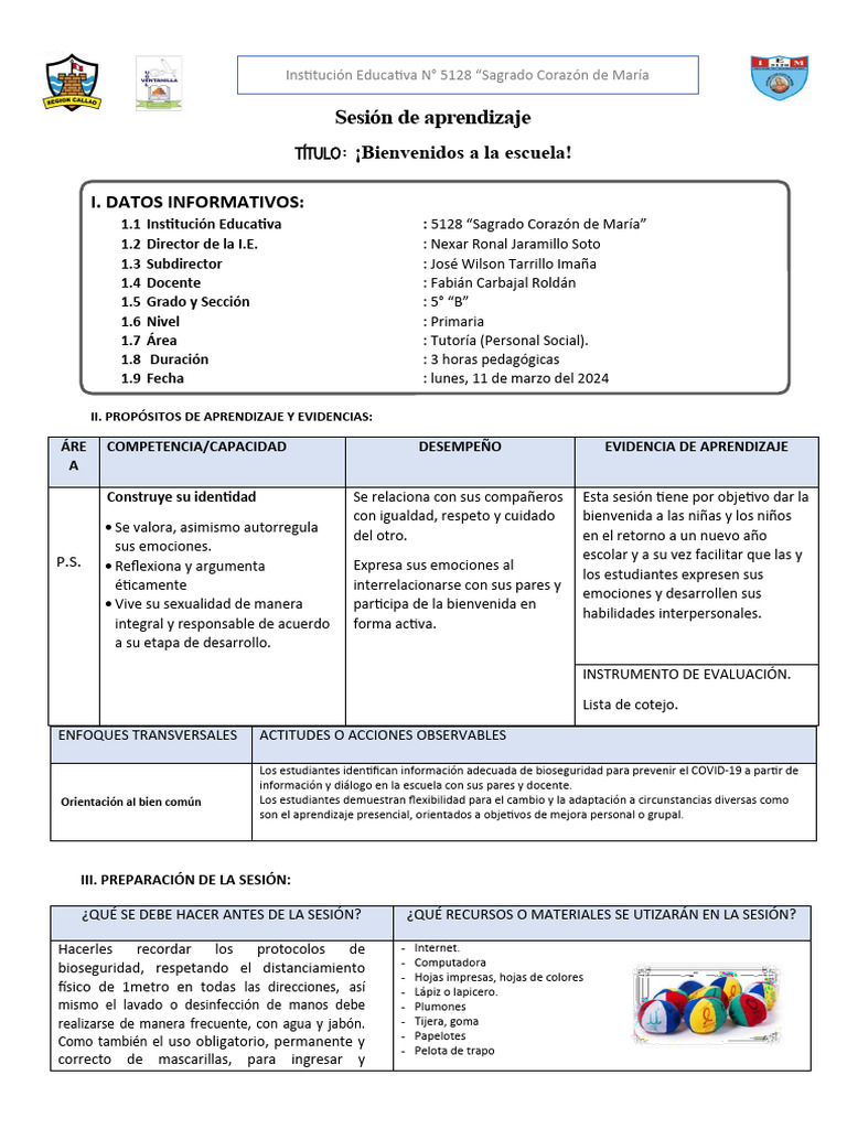 11 Ps-Sesion de Bienvenida | Descargar gratis PDF | Aprendizaje | Maestros