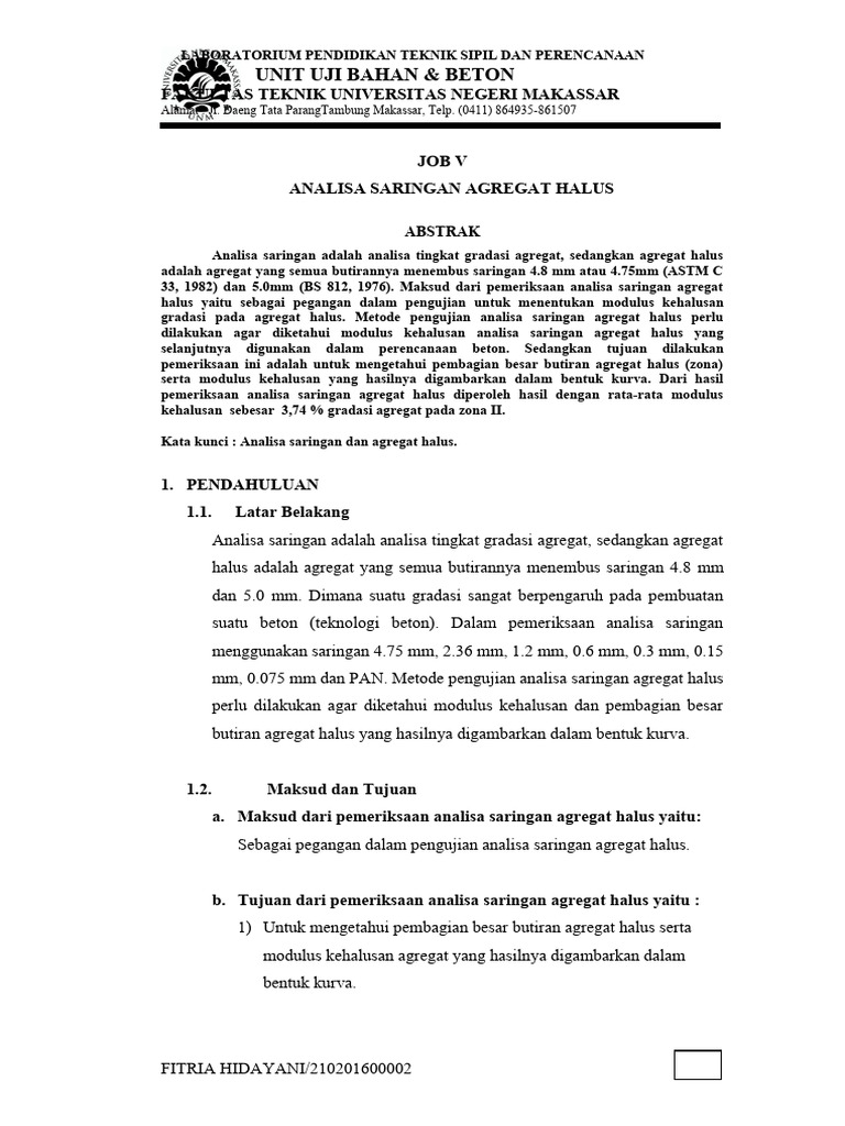 Uji Saringan Agregat Halus | PDF