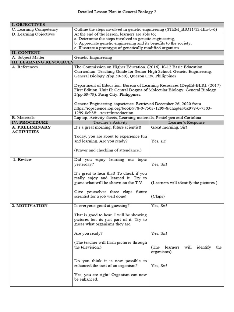 Genetic Engineering Lesson Plan | PDF | Gene | Genetics