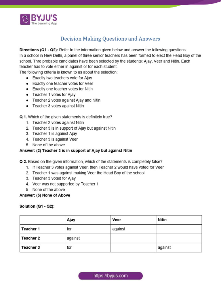 Decision Making Questions and Answers | PDF | Reason | Cognition