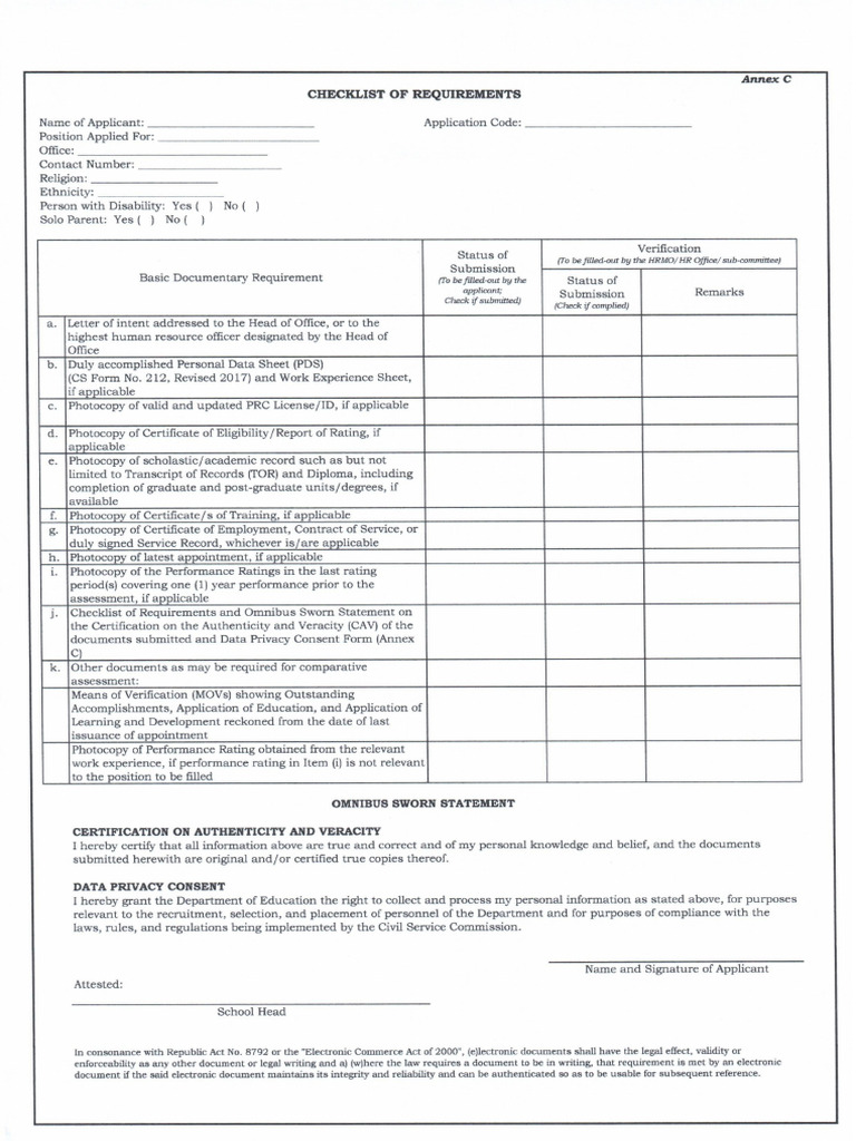 Checklist of Requirements T1 | PDF