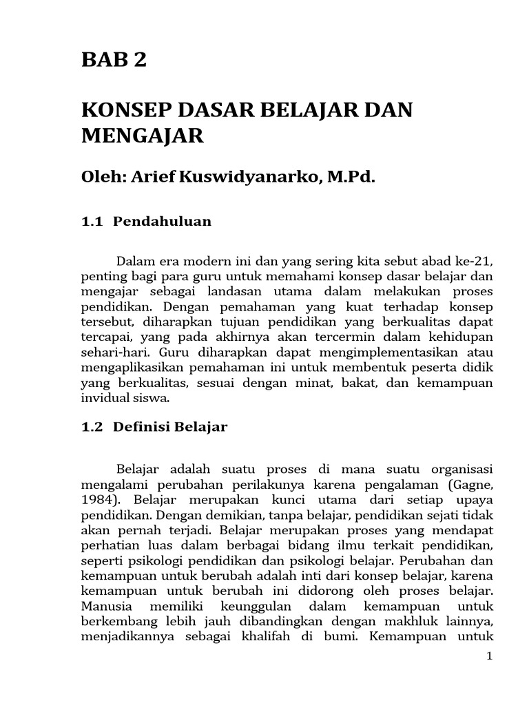Bab 2 - Konsep Dasar Belajar Dan Mengajar | PDF
