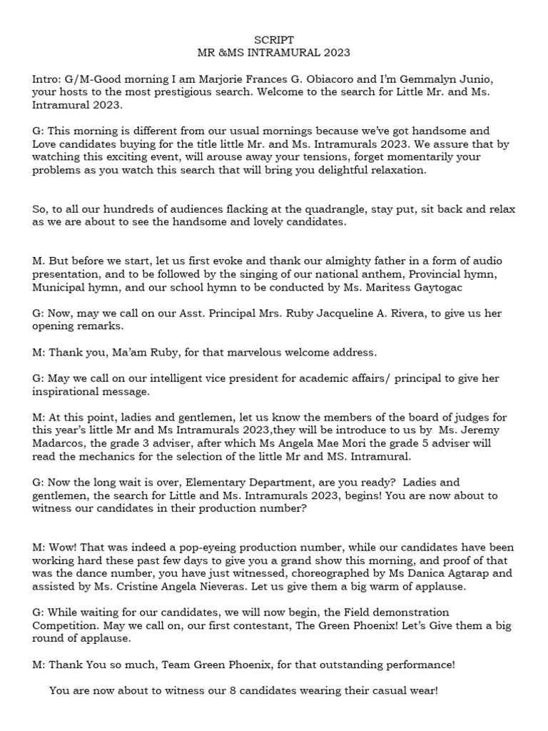 SCRIPT For Mr&ms Intramural | PDF
