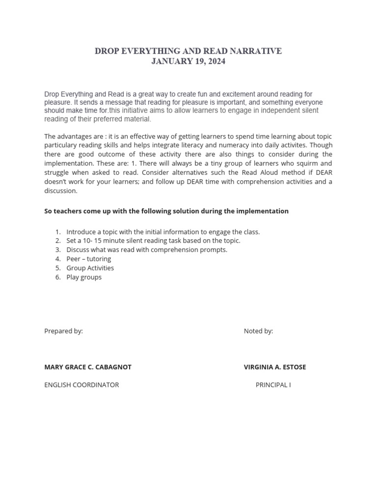 Drop Everything and Read Narrative | PDF