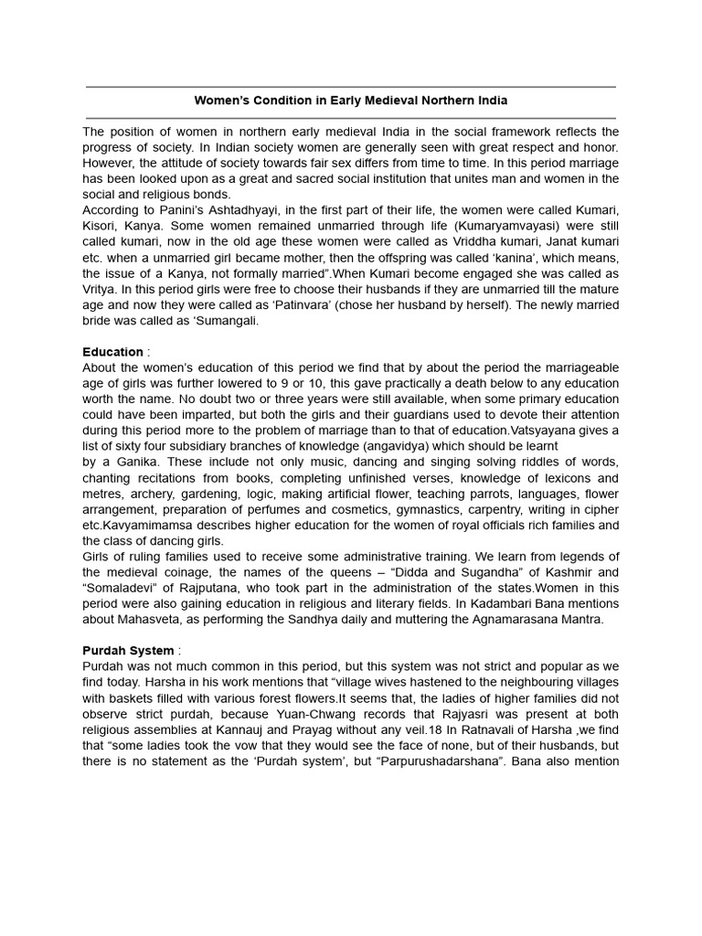 Position of Women | PDF | Widow | Remarriage