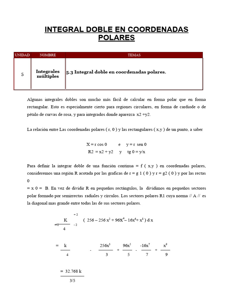 5 5 Integral Doble en Coordenadas Polares | PDF