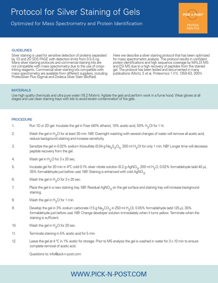 Silver Staining Protocol | PDF | Mass Spectrometry | Staining
