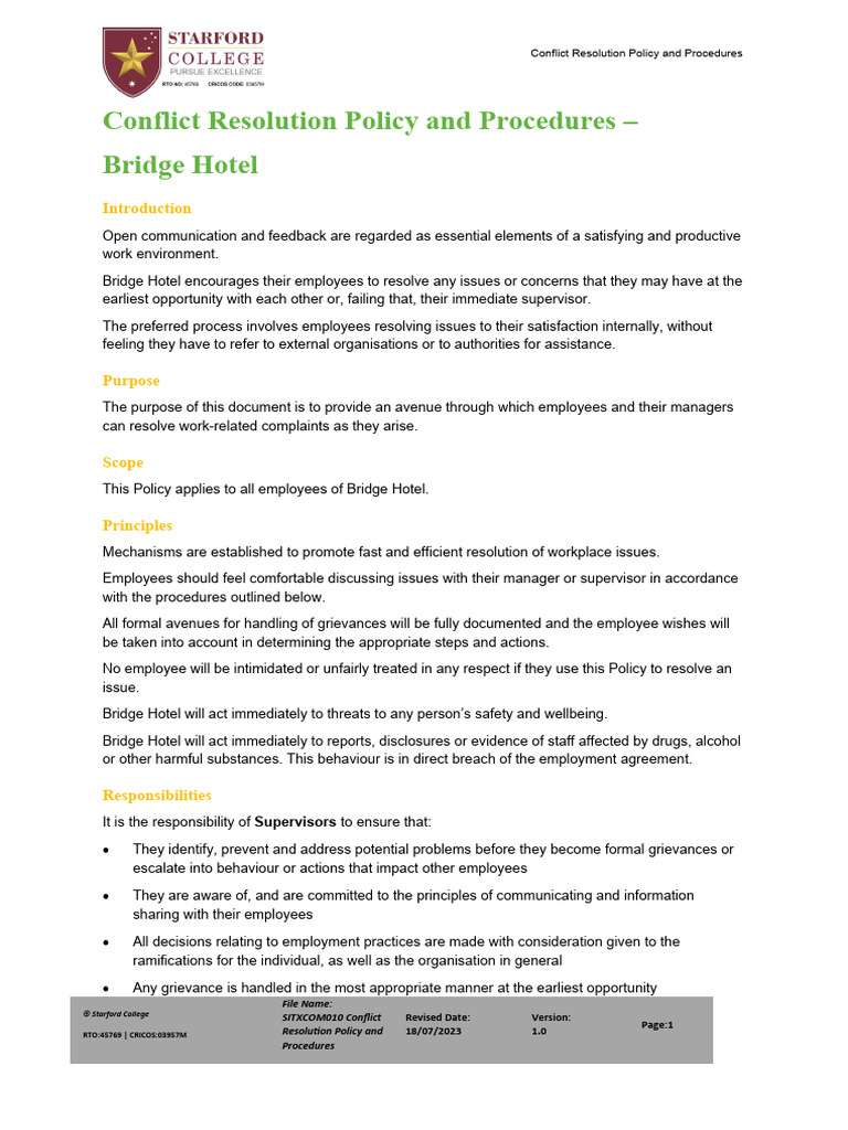 SITXCOM010 Conflict Resolution Policy and Procedures | PDF | Employment ...