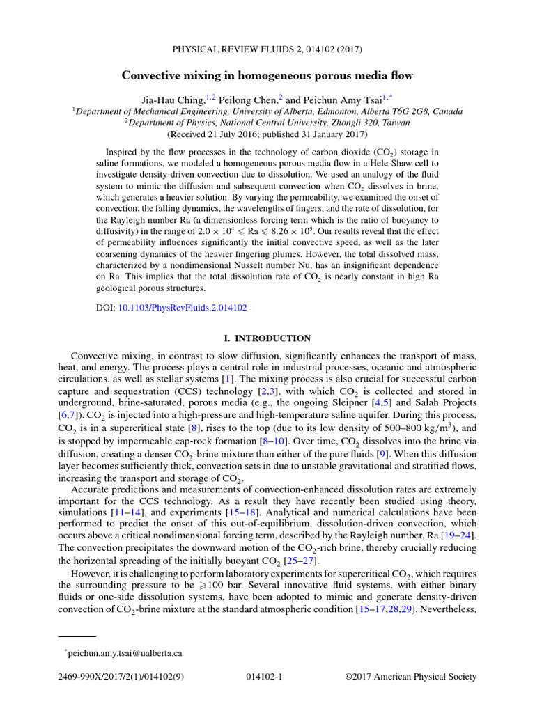 Convective Mixing in Homogeneous Porous Media Flow | PDF | Convection ...
