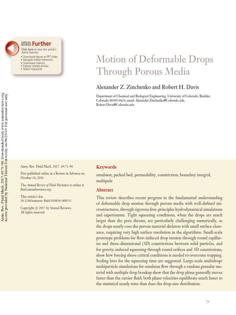 Motion Of Deformable Drops Through Porous Media Pdf Fluid Dynamics Porosity