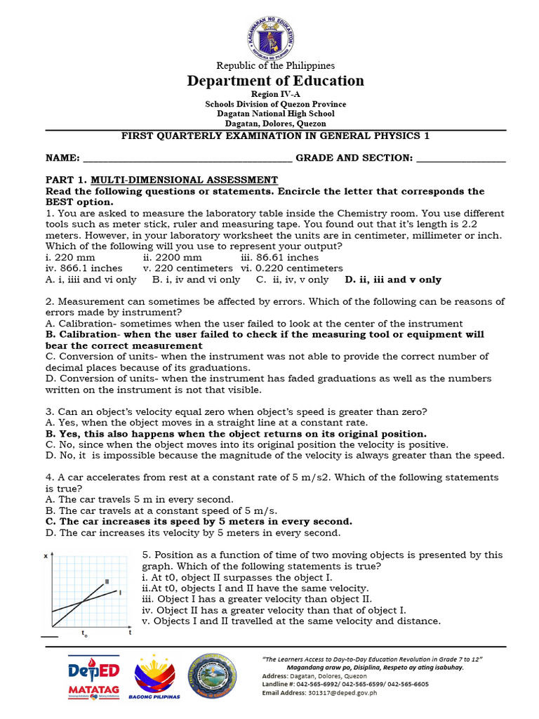 EXAM-GP1-MATATAG | PDF | Force | Acceleration