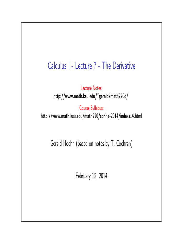 Lec.9 Differentiation | Download Free PDF | Tangent | Slope