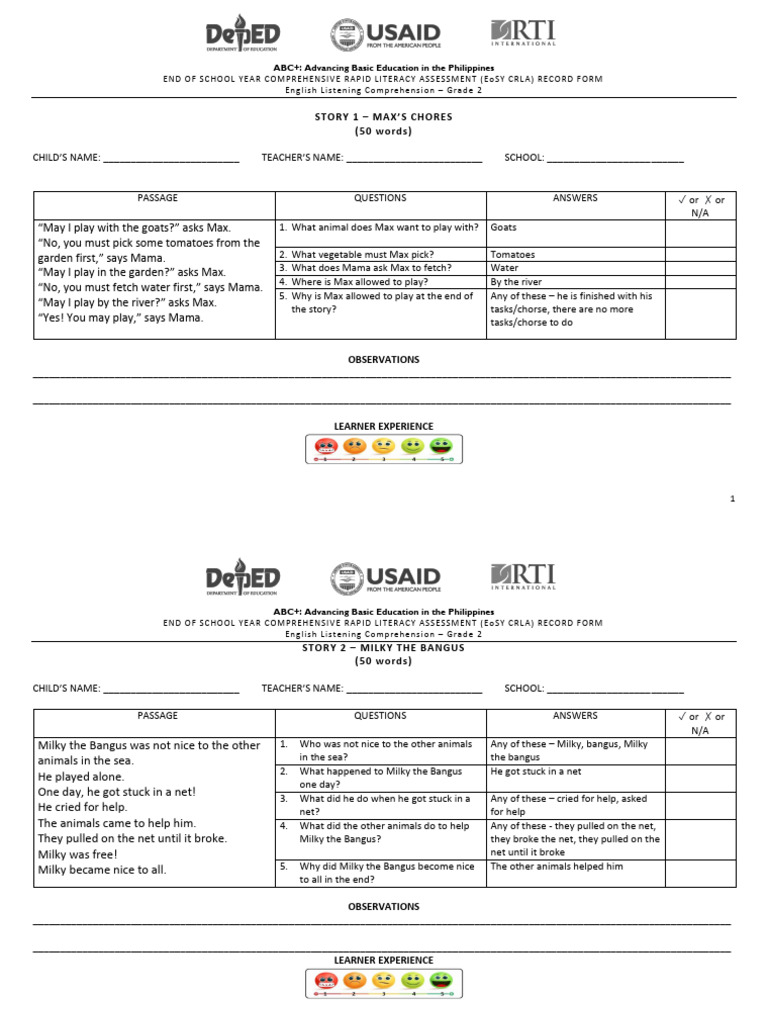 Grade 2 Listening Comprehension Passages | PDF