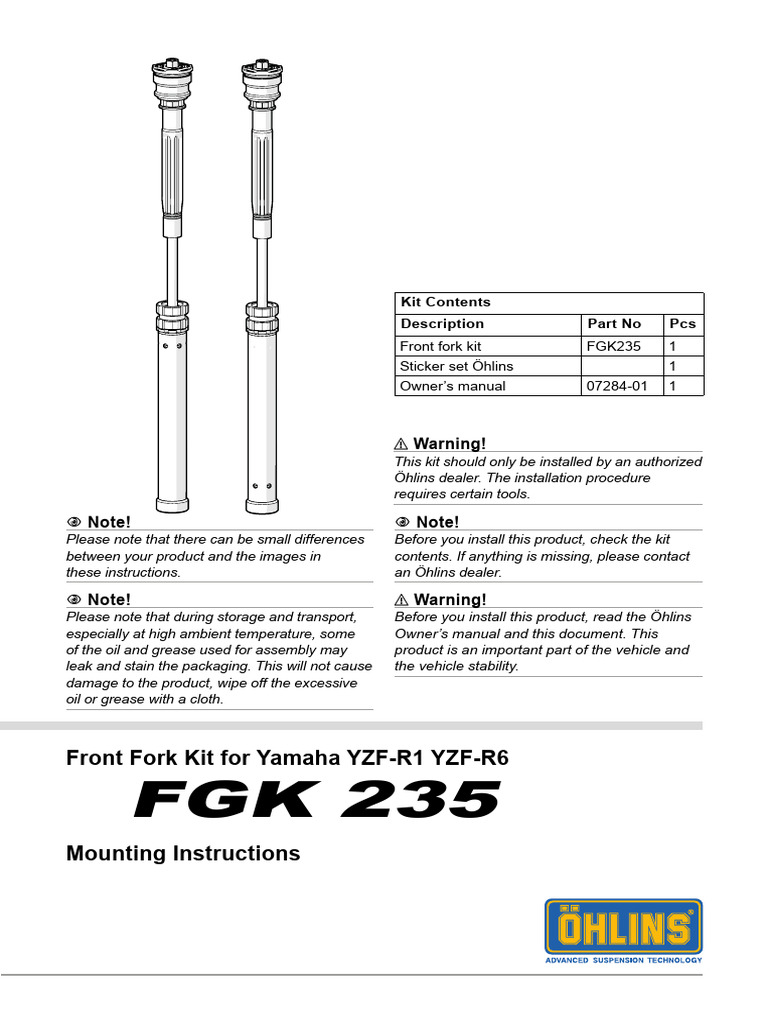 Yamaha YZF-R1 2015 2019 R6 2017 2023 Front Fork Mount FGK 235 | Download Free PDF | Manufactured ...