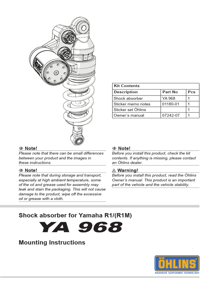 Yamaha YZF-R1-R1M Shock Absorber Mount YA 968 | PDF | Automotive ...