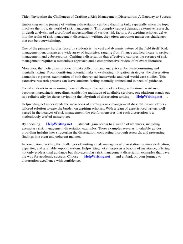 Risk Management Dissertation Examples Pdf Risk Risk Management