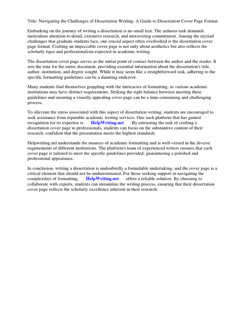 Dissertation Cover Page Format | PDF