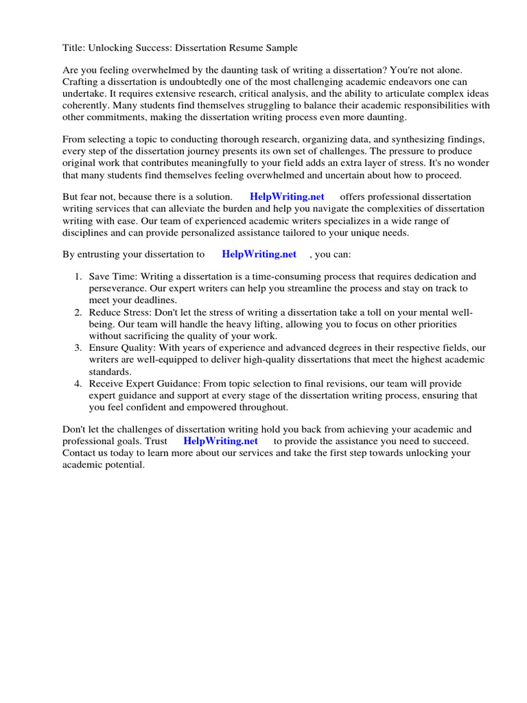 Dissertation Resume Sample | Download Free PDF | Thesis | Résumé