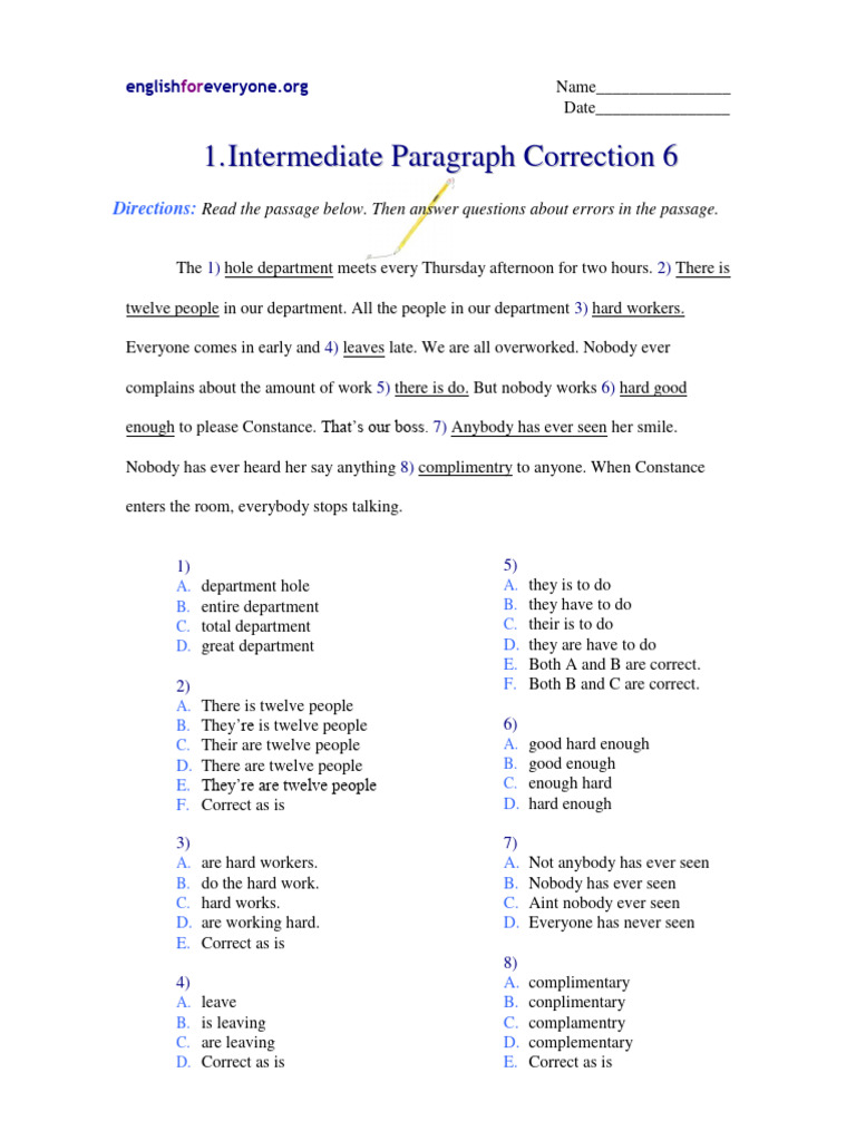 Intermediate Paragraph Correction | PDF | Language Arts & Discipline
