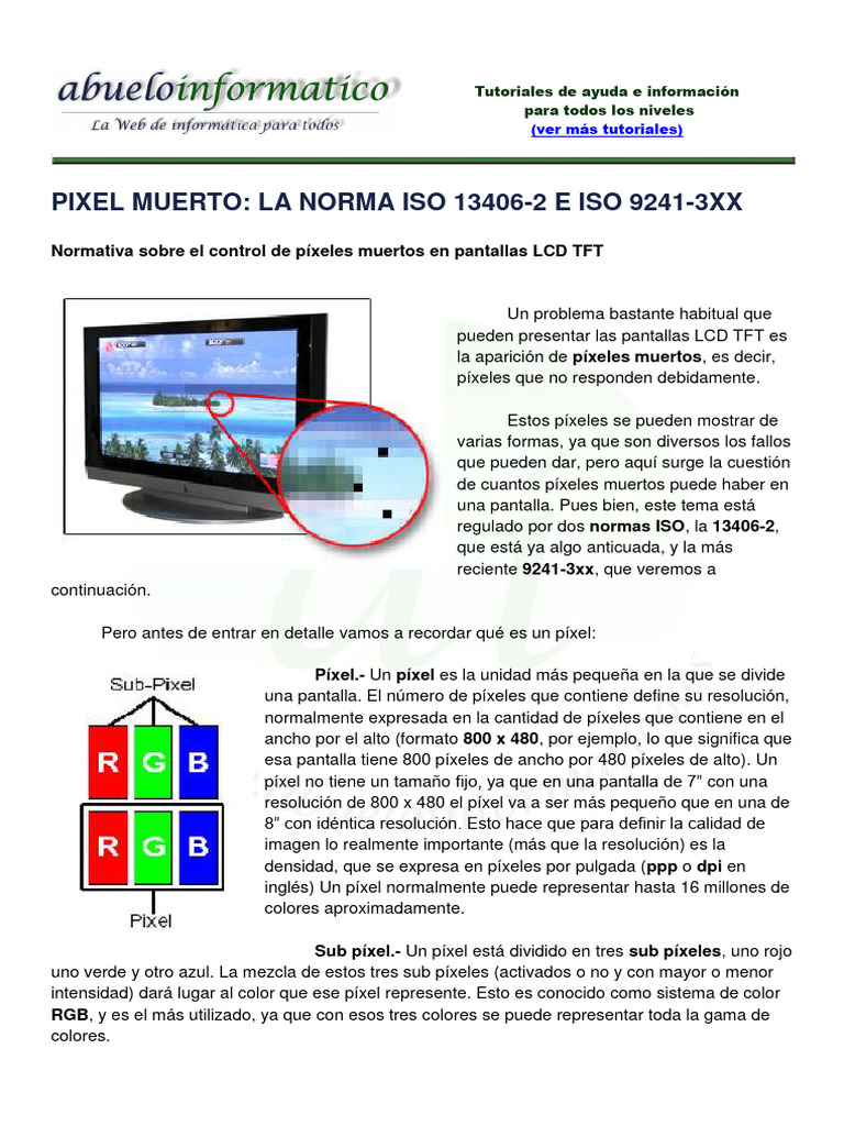 Pixel Muerto Iso13406 | PDF | Píxel | Pantalla de cristal líquido