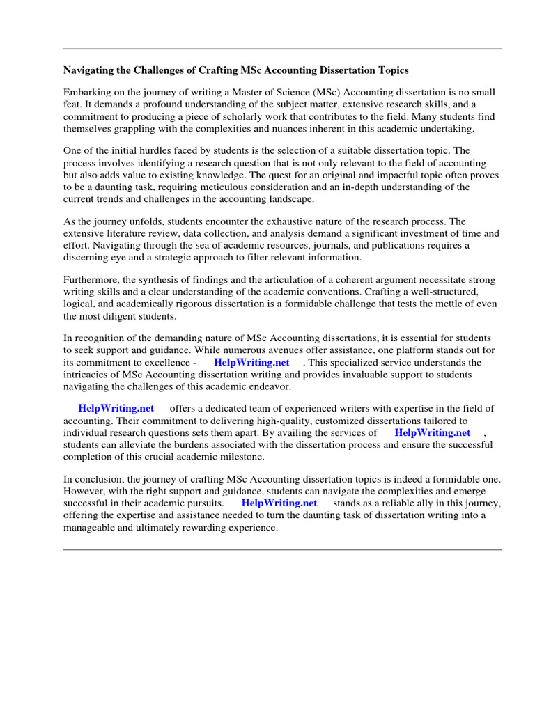 MSC Accounting Dissertation Topics | PDF | Thesis | Strategic Management