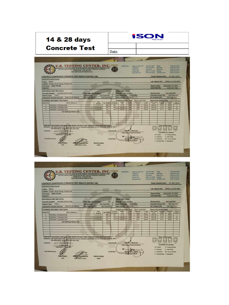 14 Days and 28 Days Concrete Testing | PDF