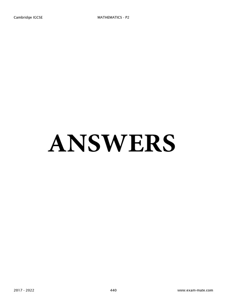 Cambridge IGCSE Math P2 Answers 2017-2022 | PDF | Equations | Algebra